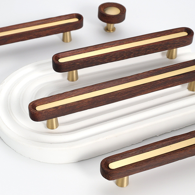 Walnut Cabinet Door Handle Solid Wood Panel Cabinet Handle Brass Simple ...
