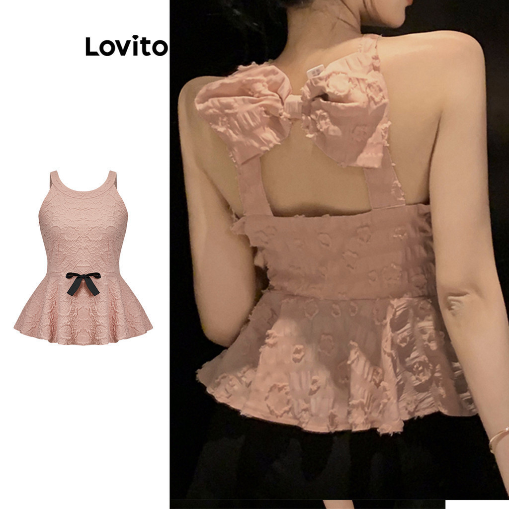 Lovito Women Cute Plain Bow Front Tank Top L85AD226 | Shopee Philippines