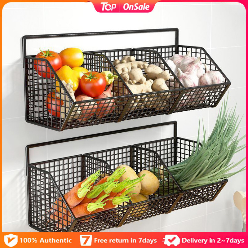 Wall mounted kitchen storage rack seasoning storage rack grocery fruit ...