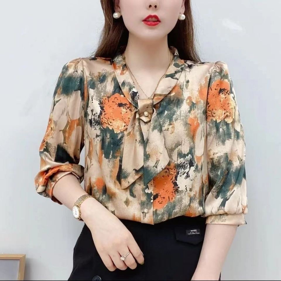Plus Size Blouse for Women Seven-point Sleeve Chiffon Shirt Casual ...