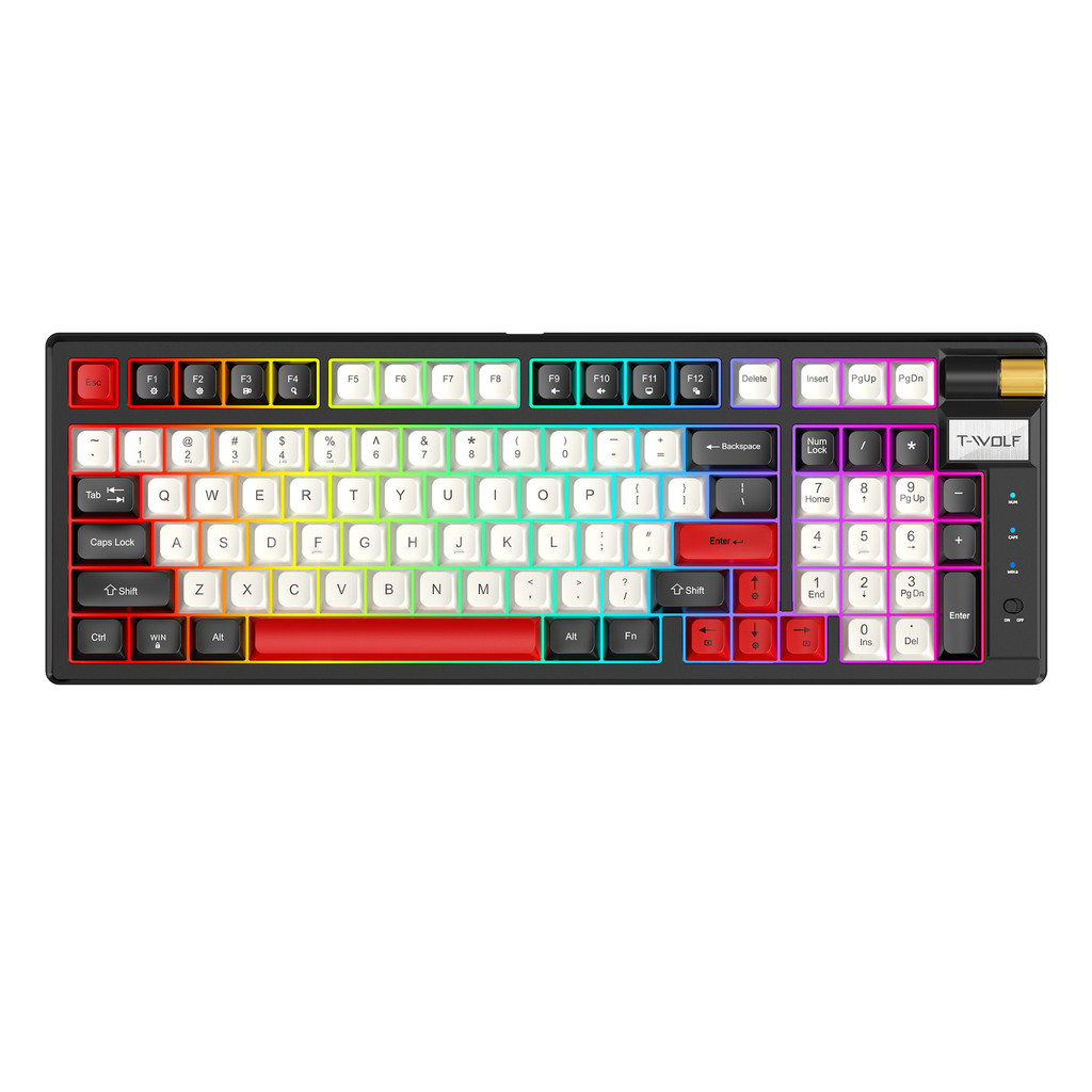 T-WOLF Thunder Wolf T70Three-Mode Mechanical Keyboard Customizable Red ...