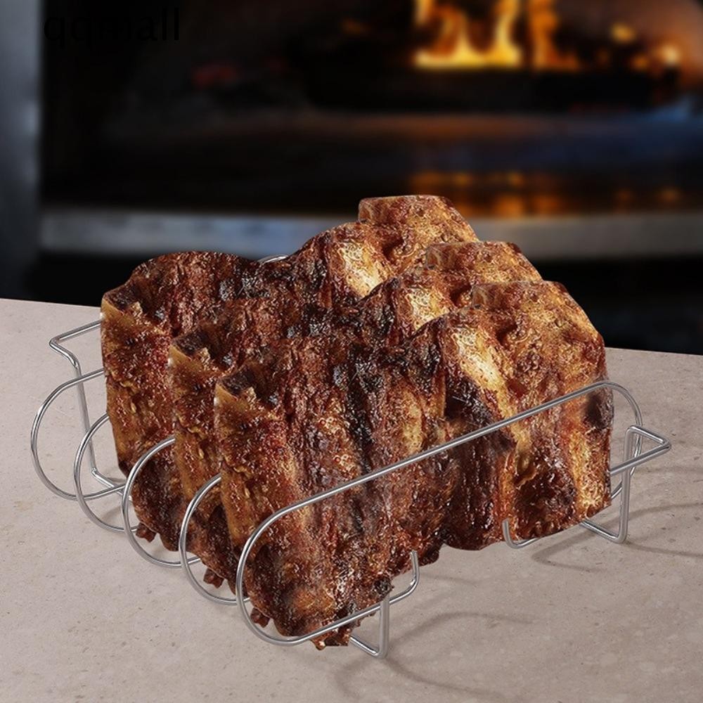QQMALL BBQ Rib Rack Stand, Non-Stick Stainless Steel Barbecue Steaks ...