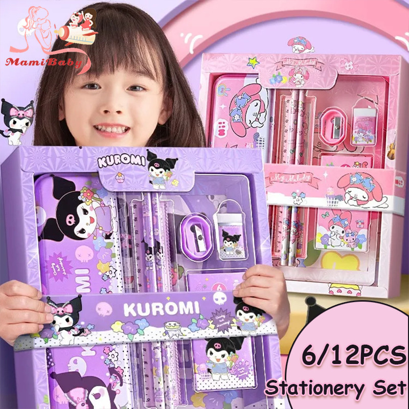 6/12PCS Sanrio Learning Stationery Set Kuromi Melody Cinnamoroll ...