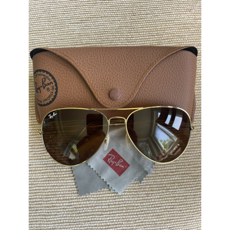 Ray Ban Men's Aviator Sunglasses 58 mm Gold Frame/Brown Glass | Shopee ...