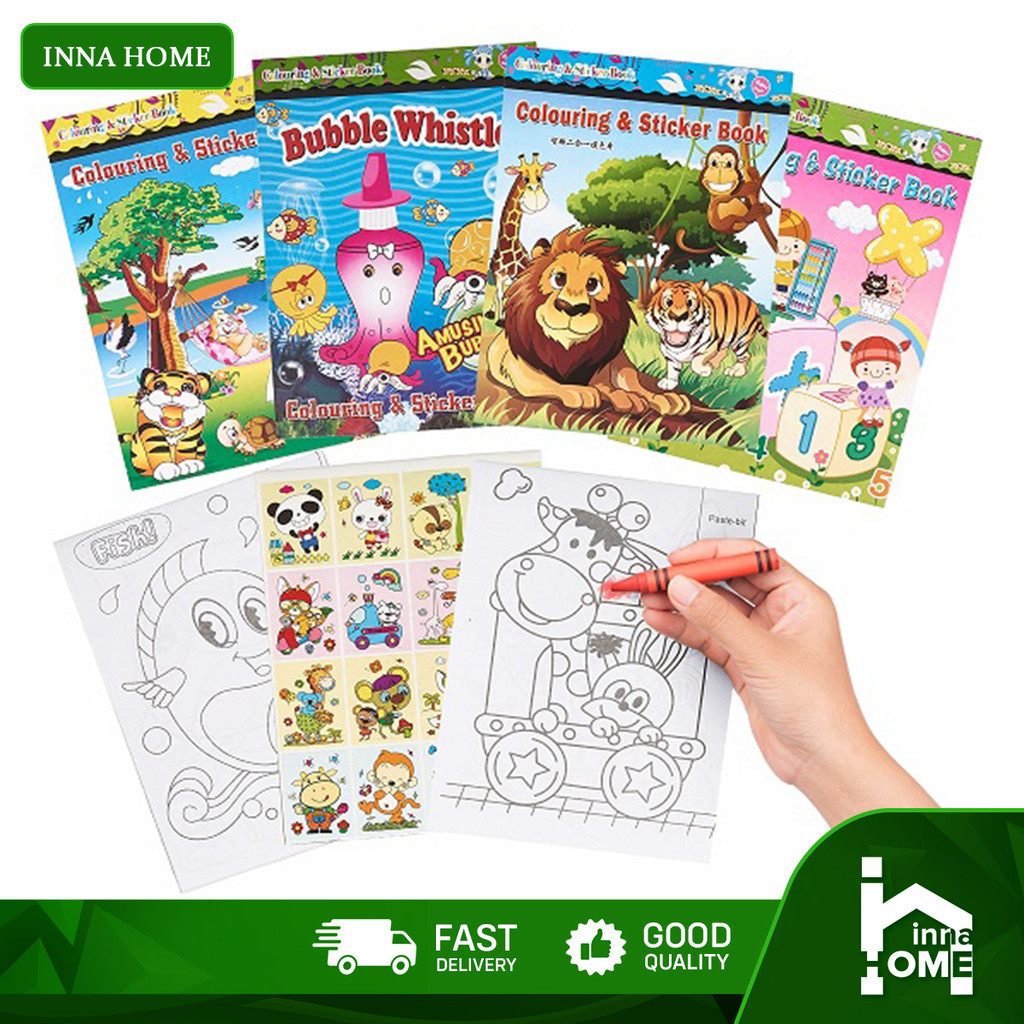 Inna Home Mini Coloring and Sticker Book Set Kids Bag Fillers 12pcs ...