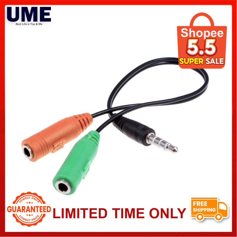 3.5mm Auxiliary Male to Dual 3.5 Female Mic & Stereo Audio Y Splitter ...