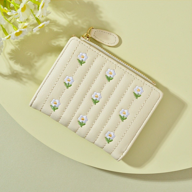 Dodo Women's Bifold Wallet Hidden Buckle Korean Embroidery Simple Cute ...