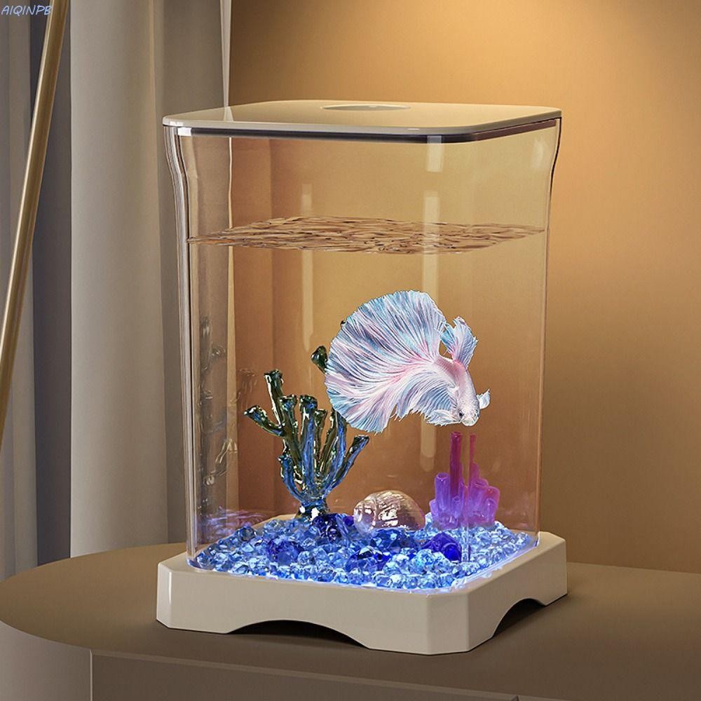 AIQINPB Betta Fish Tank, Removable with Feeding Hole Desktop Fish Bowl ...