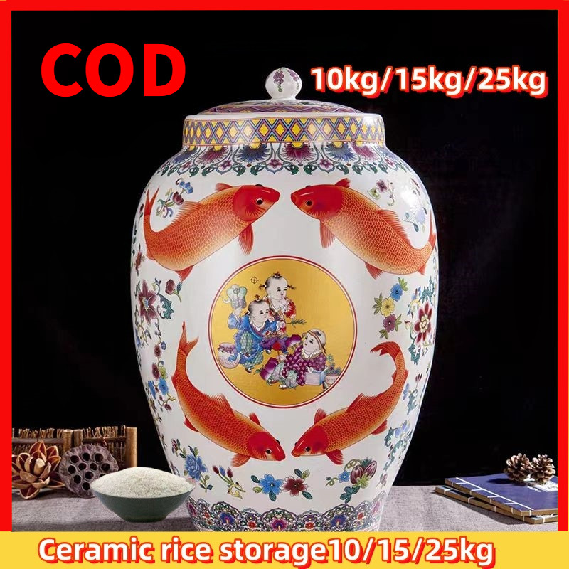 Ceramic rice jar rice bucket rice storage box clay pot rice dispenser ...
