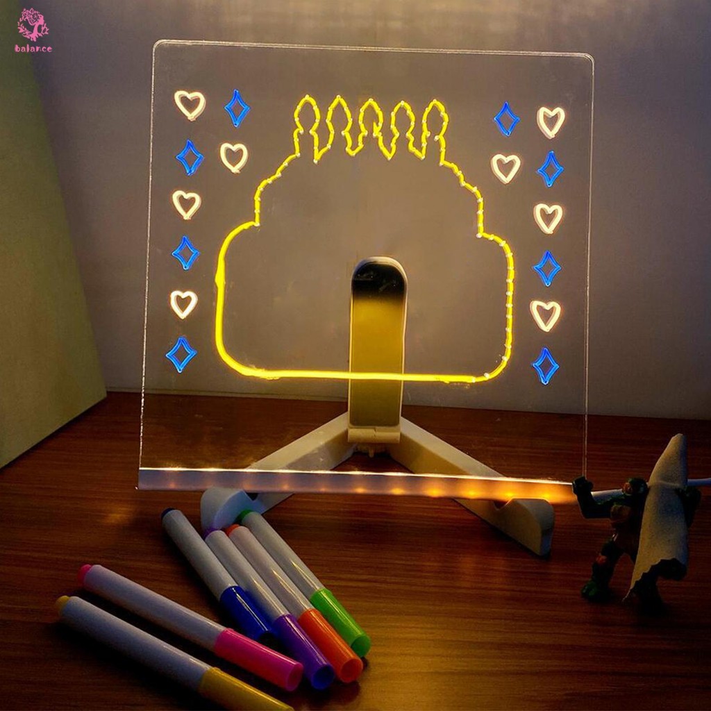 Glowing Note Board with 7 Colorful Pens Clear Desktop Glow Memo Note ...