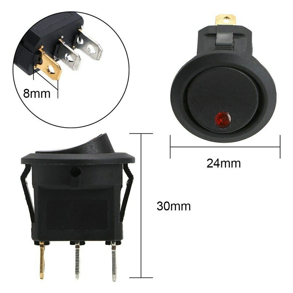 20A 12V DC Rocker switch LED lighting car and boat round ON/OFF SPST ...