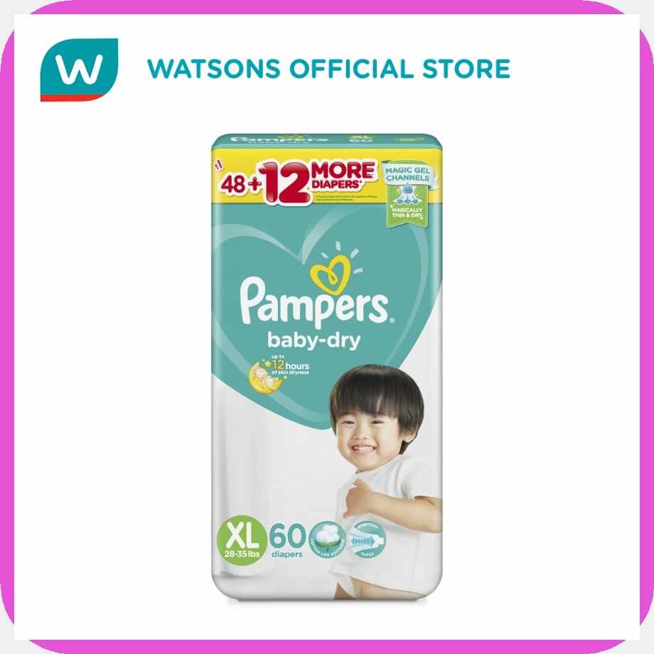 PAMPERS=i^Baby!pN!Dry!K,Taped!K,Diapers!K,Extra!M,Large!V,(28-35!e,lbs) 60 pcs | Shopee Philippines