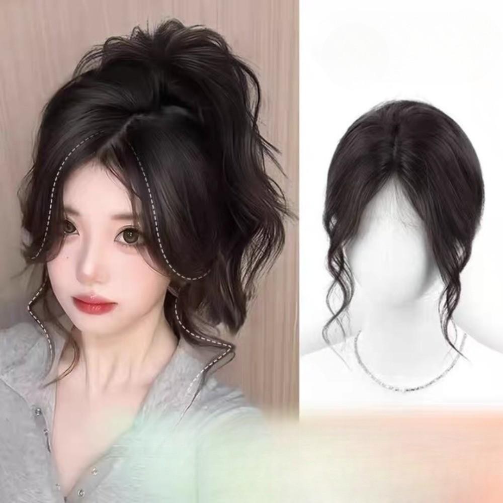 YOUJ Women puffy Curly Middle Parted Bangs Wig Invisible Fake Side ...