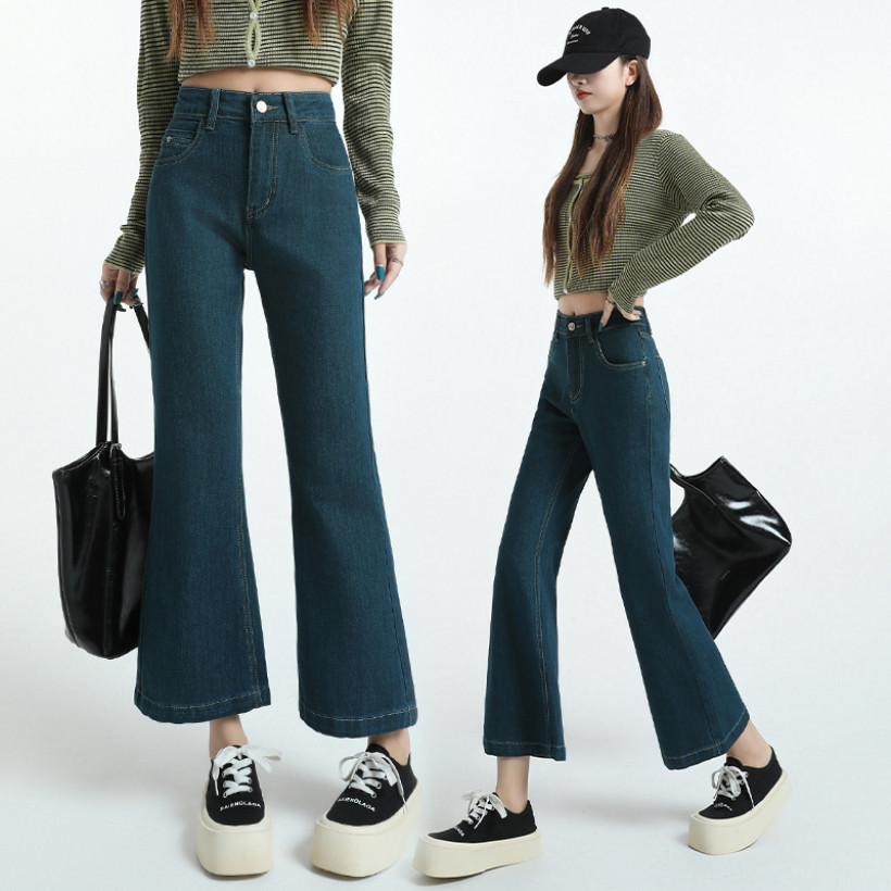 【Hermarou】Korean High Waist Flared Jeans Women Straight Leg Nine Point ...