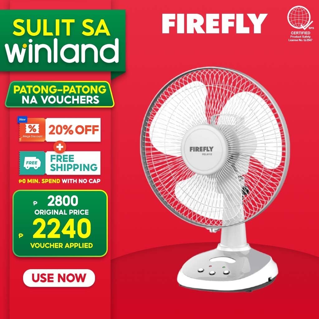 FIREFLY by Winland 12 Inches Rechargeable Desk Fan Electric Fan with ...