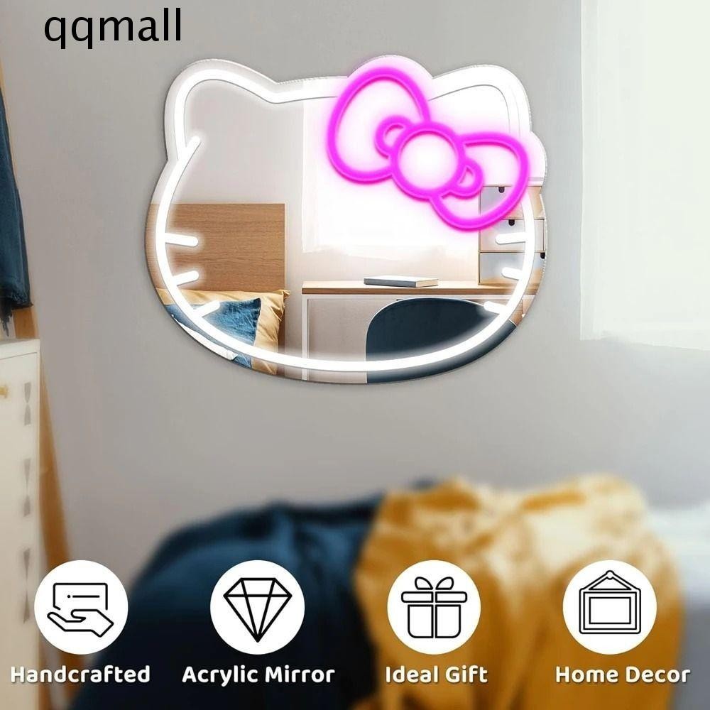 QQMALL Kitty Cat Mirror, Dimmable Cartton Neon LED Wall Mirror ...