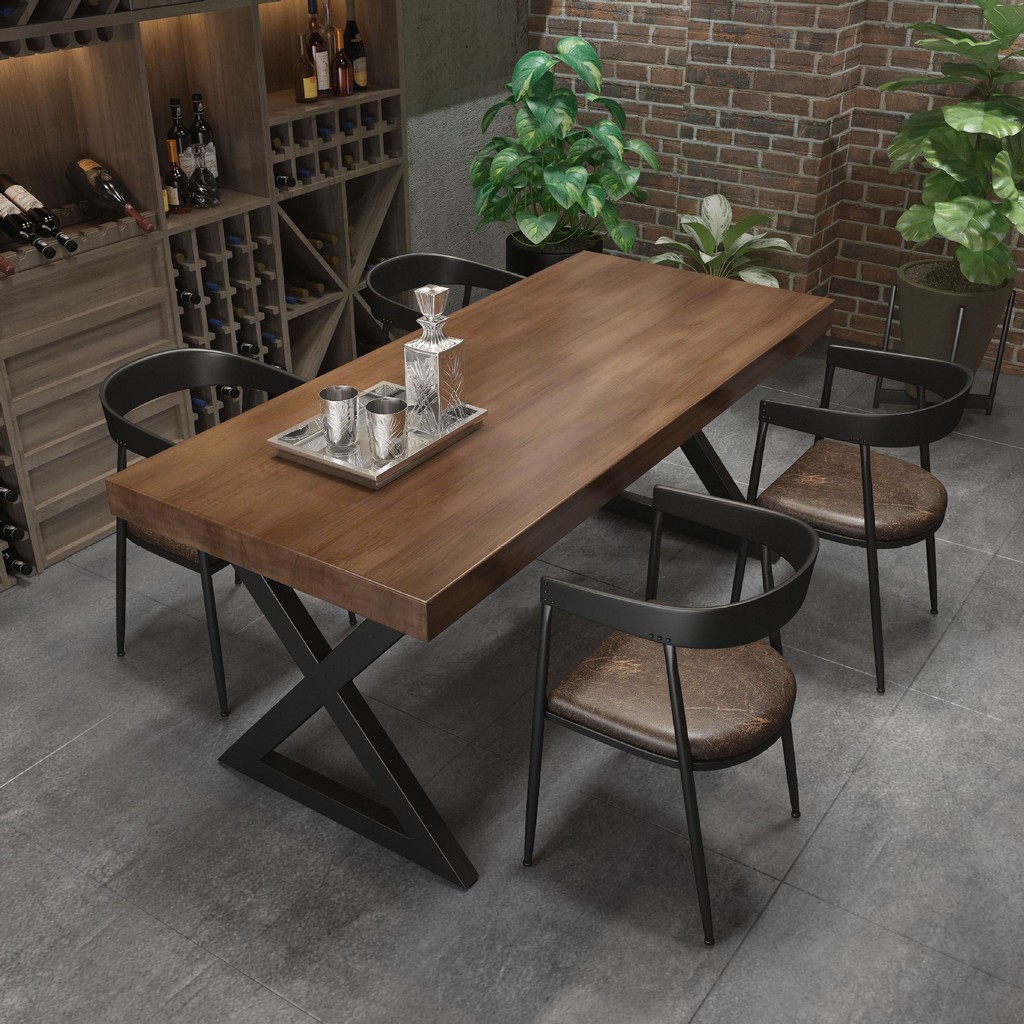 Retro Bistro Industrial Style Bar Barbecue Shop Solid Wood Dining Table ...