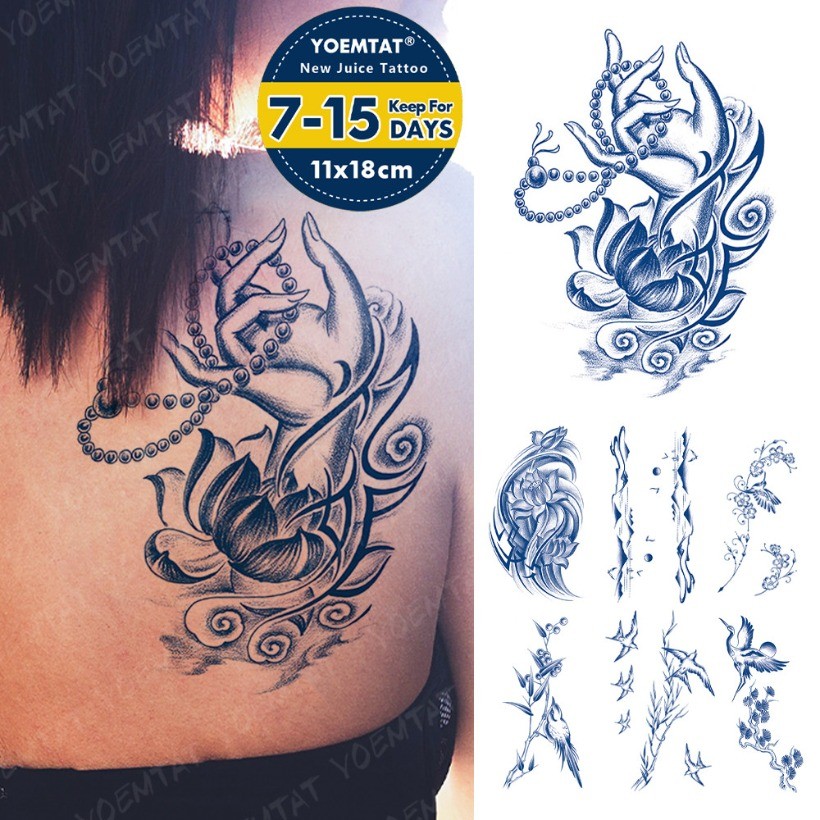 Buddha Hand Lotus Beads Juice Ink Lasting Waterproof Temporary Tattoo ...