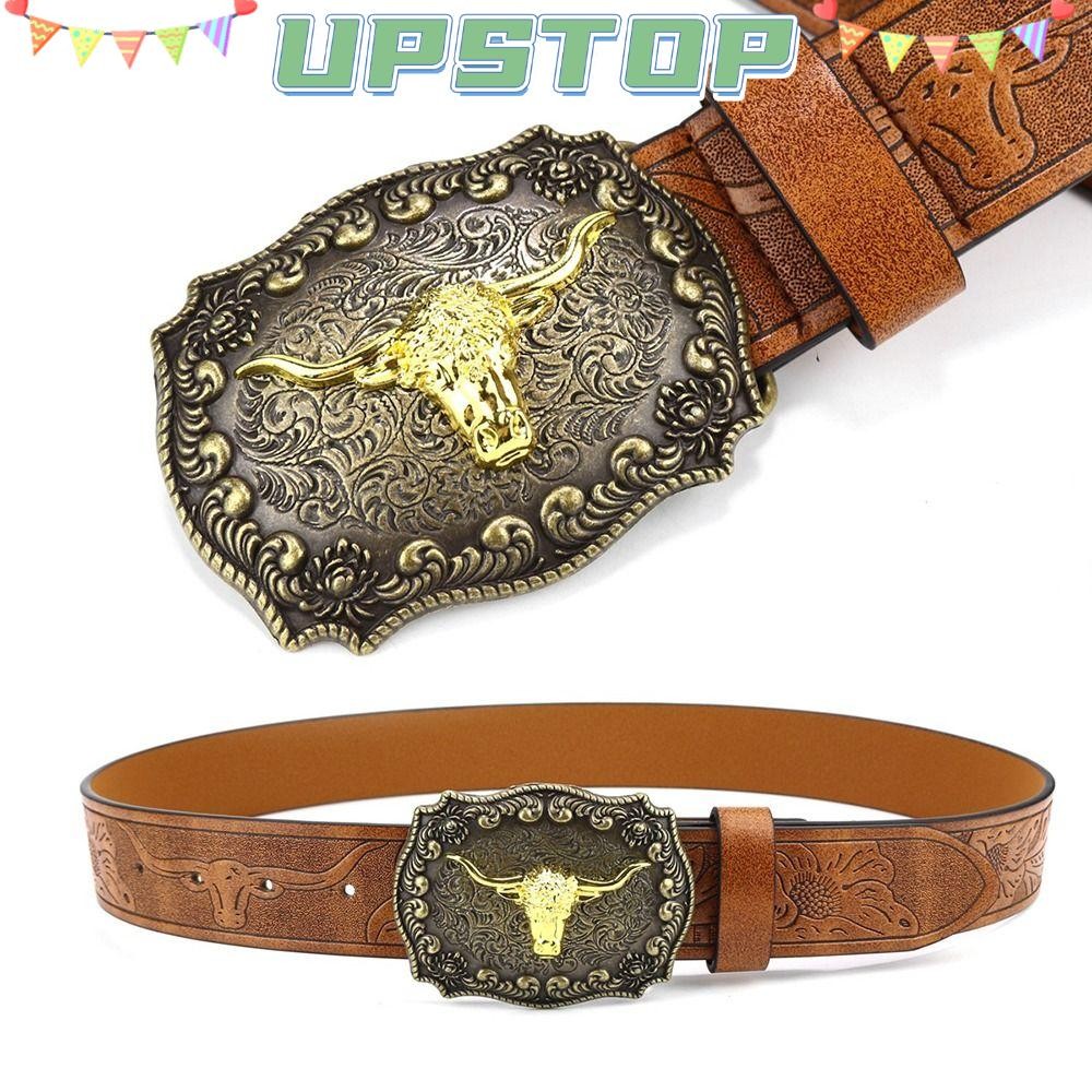 UPSTOPBO Mens Western Cowboy Belt, Bull Pattern Vintage Buckle Belt ...