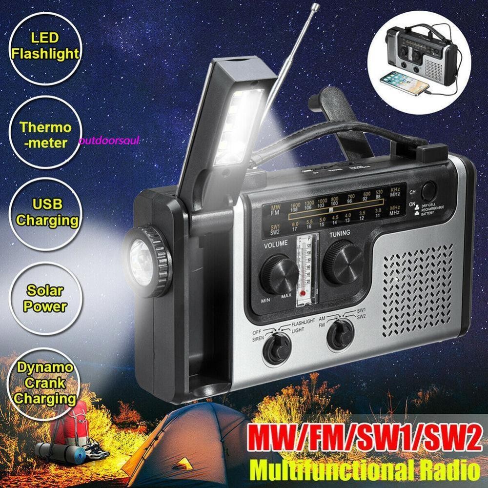 Portable Solar Powered Hand Crank Radio AM FM SW1 SW2 Multi-band ...