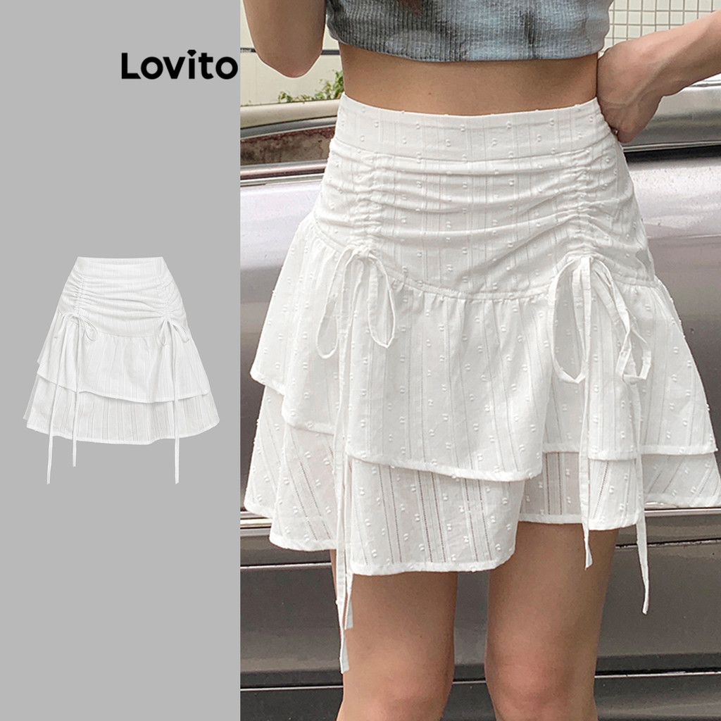 Lovito Women Casual Plain Drawstring Skirt L177AD413 | Shopee Philippines