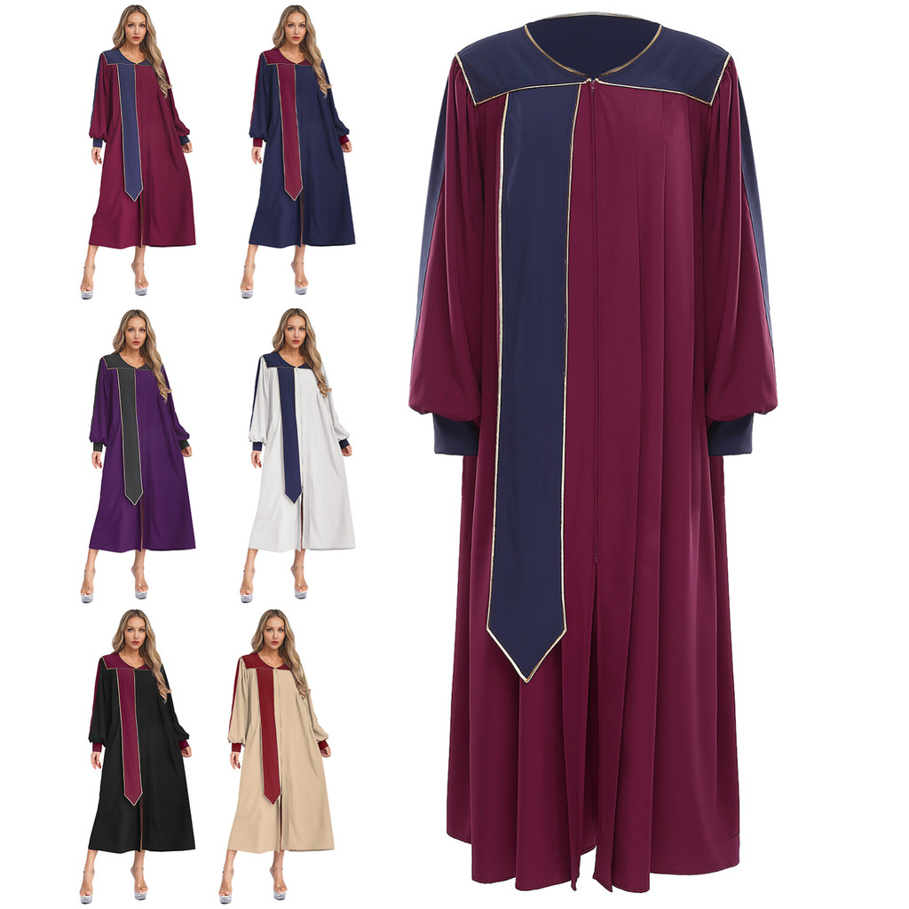 Rswnyirn Women Color Block Choir Robes Stage Performance Costume V-neck ...
