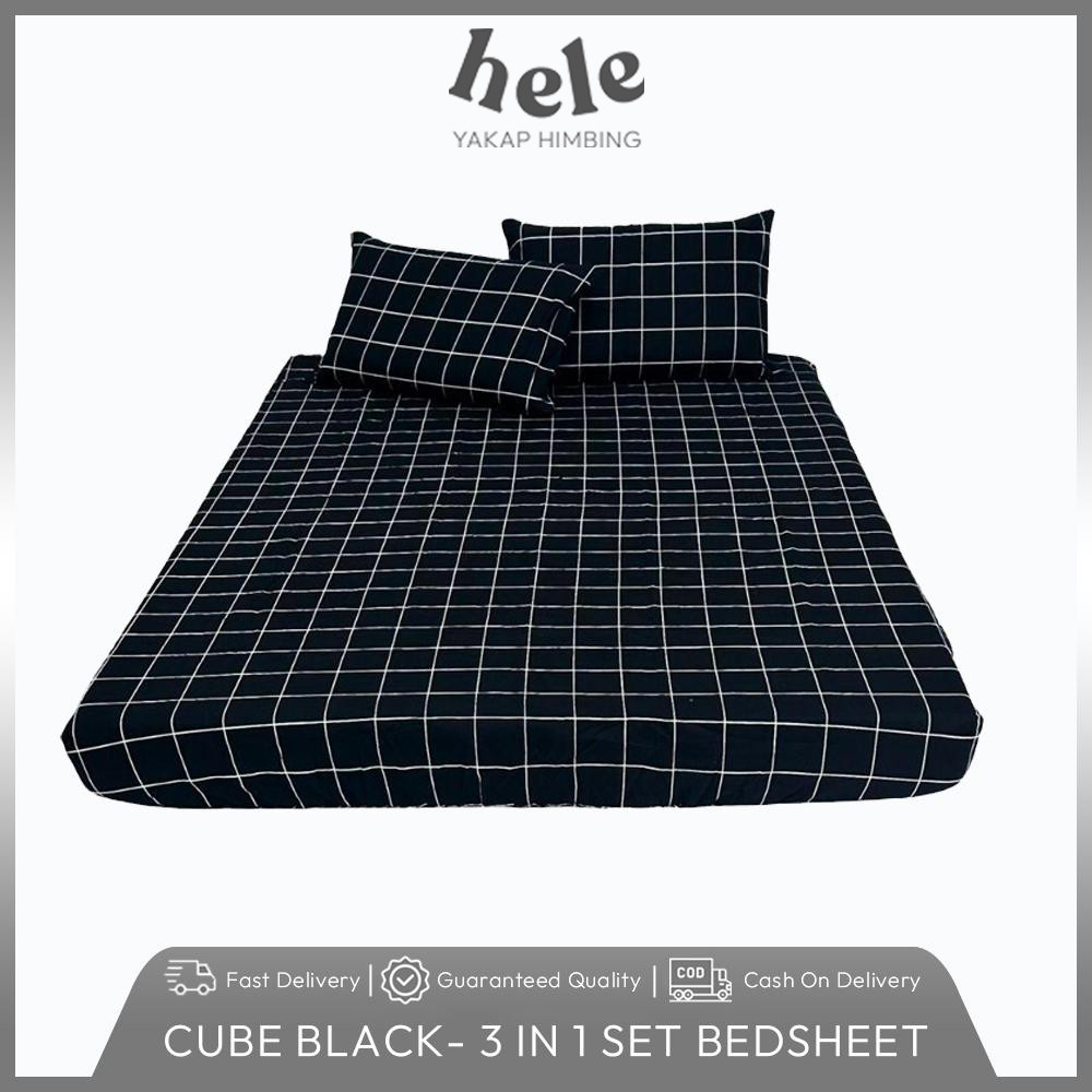 HELE Beddings Printed Cotton Bedsheet | Cube Design | Fully Gartered ...