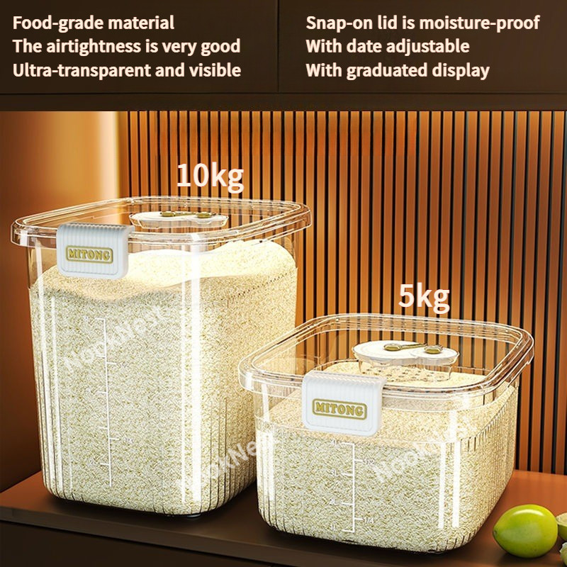Airtight Plastic Rice Bucket 5kg Food Grade 10kg Rice Container Kitchen ...