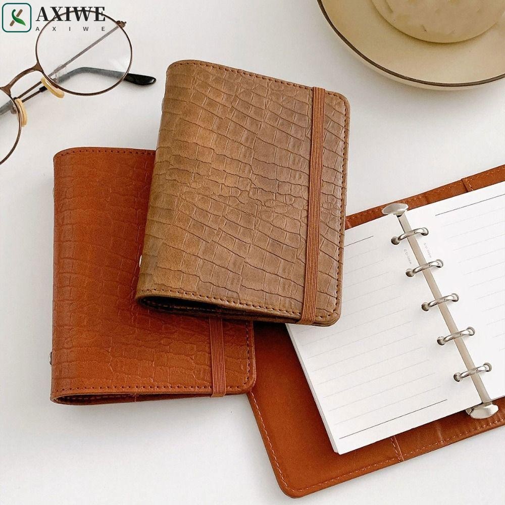 AXIWE Leather Binder Notebook, A8 Portable Loose leaf Notebook ...