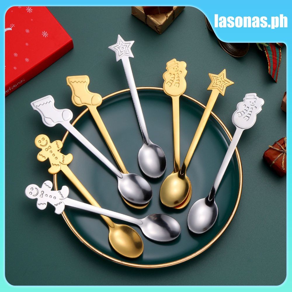 Cartoon Christmas Gingerbread Man Snowman Spoon Stainless Steel Coffee ...