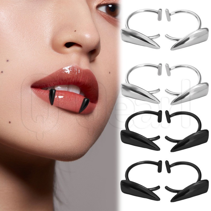 Stainless Steel Fangs Lip Clip - Fake Piercing Lip Clip - Punk Lip Ring ...