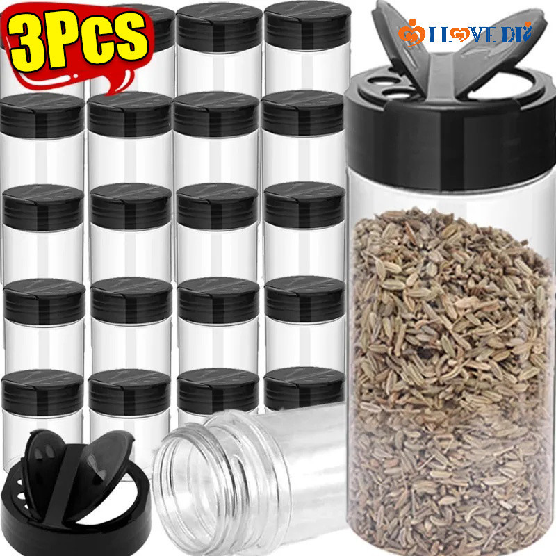 Home Kitchen Seasoning Containers - Transparent Empty Spice Jars with Shaker Lids - Salt Pepper ...