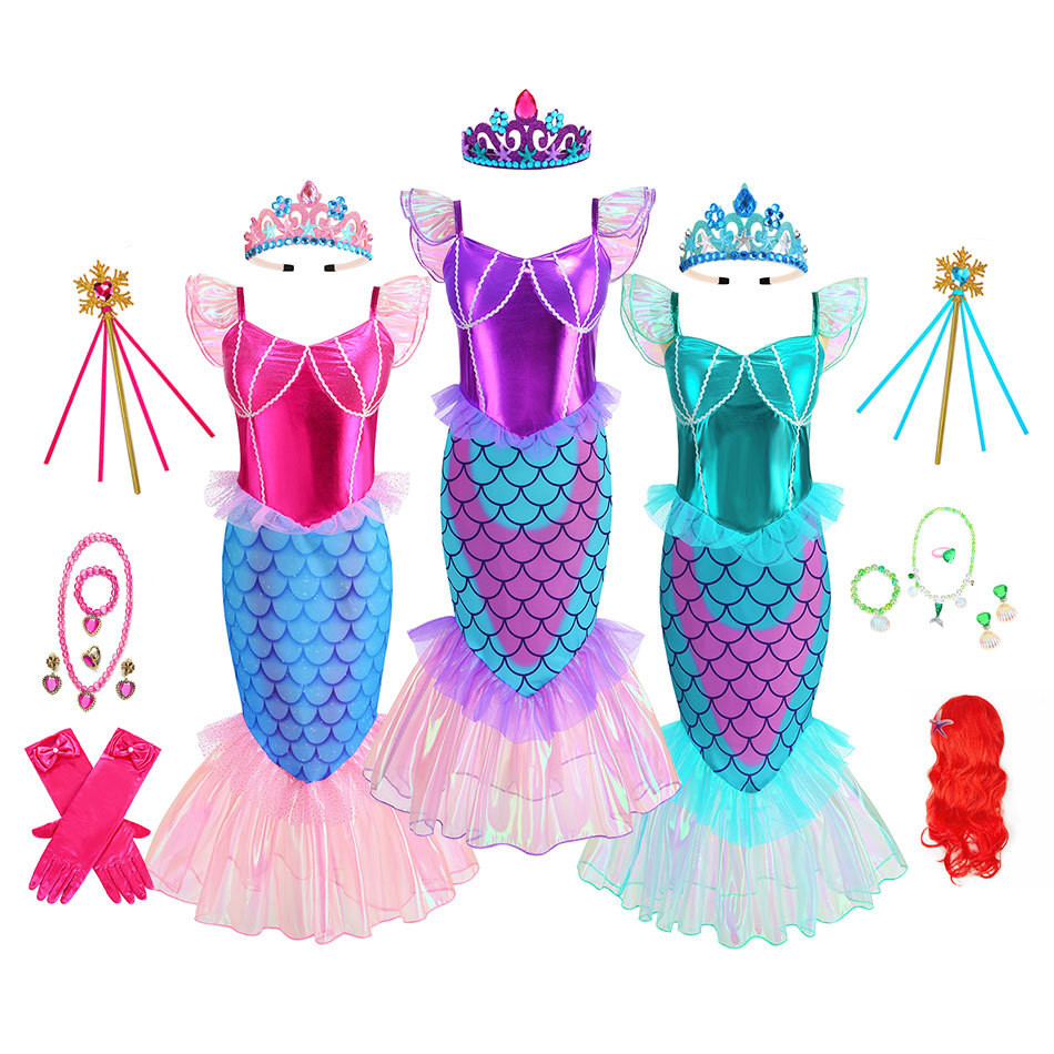 Children Ariel The Little Mermaid Sling Flying Sleeve Fishtail Skirt ...