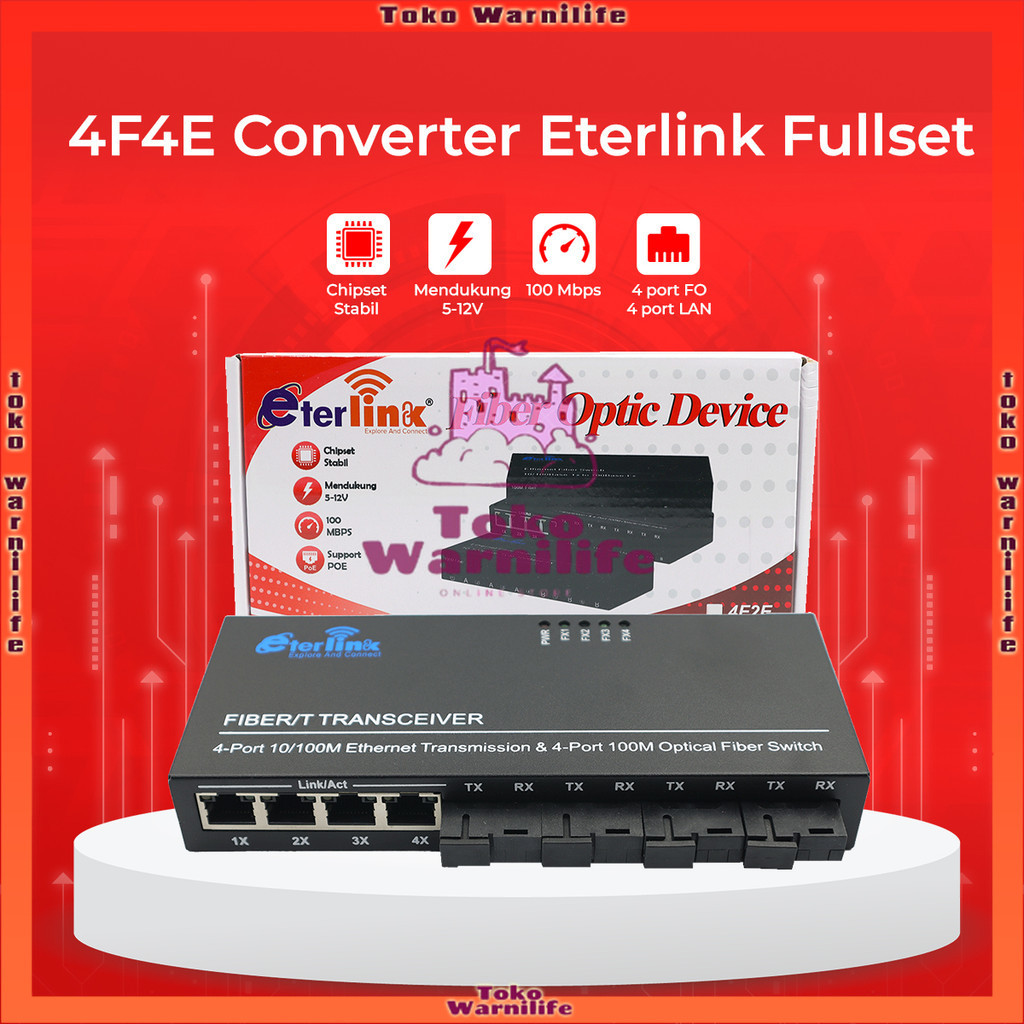 4 Port Ethernet 4 Port Optical Fiber Switch Media Converter Fullset ...