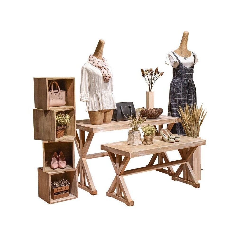 Clothing Store Display Stand Island Shelf Window Solid Wood Floor High ...
