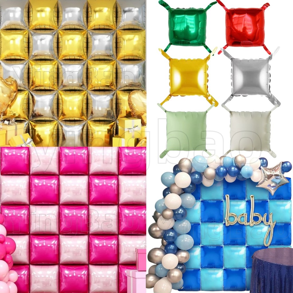 25pcs Chrome Gold Silver Square Foil Balloons Wall Double-sided Square ...