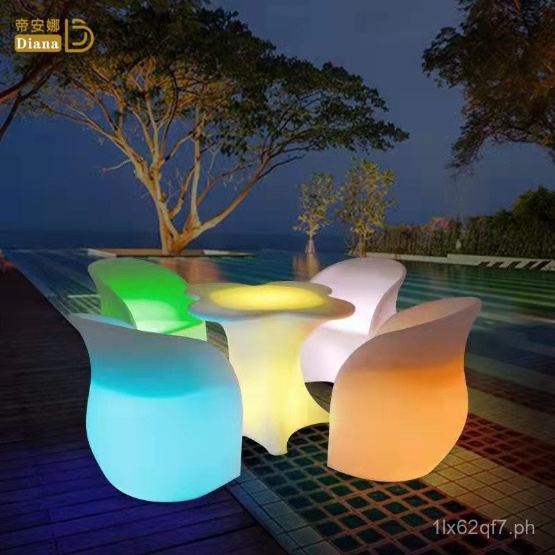 LED Colorful Luminous Plum Table and Chair Outdoor Bar Coffee Table ...