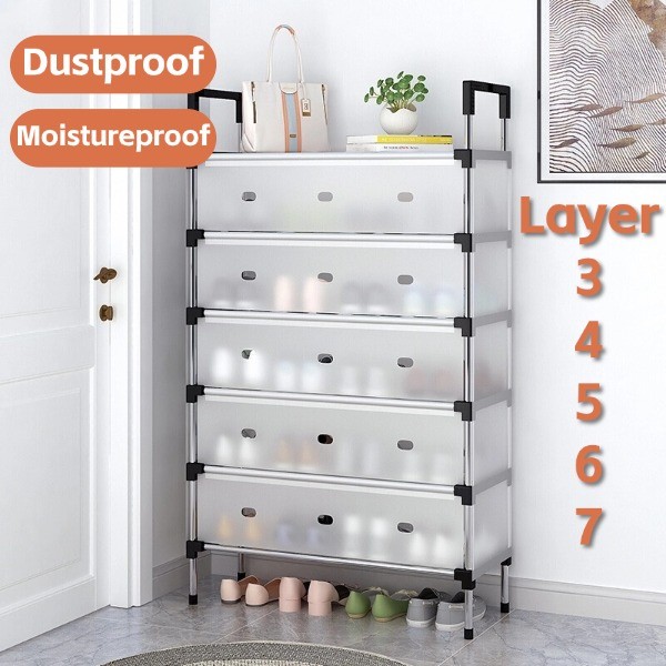 3/4/5/6/7Layers Shoe Rack Organizer With Cover Dustproof Waterproof ...