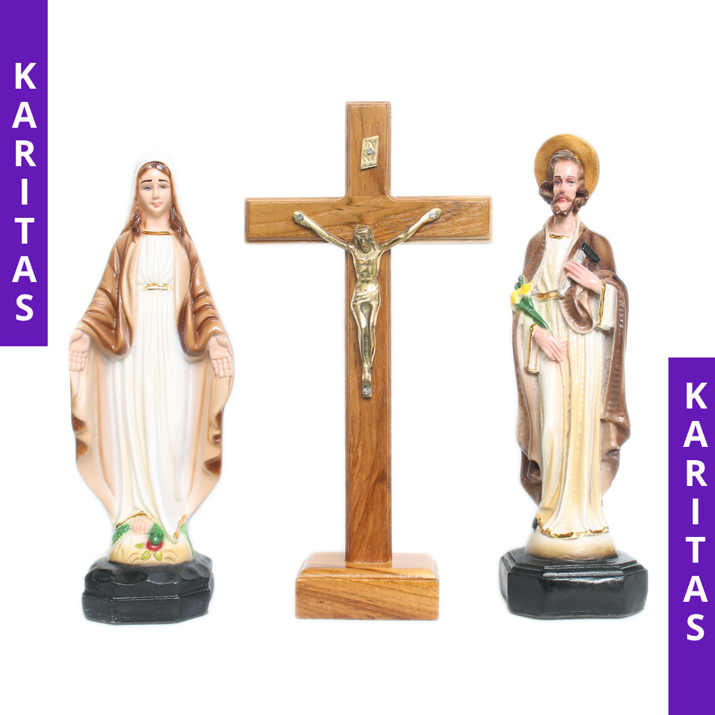 MOTHER MARIA YOSEP & CROSS SITTING STATUE SET 25 CM / NASARET FAMILY ...
