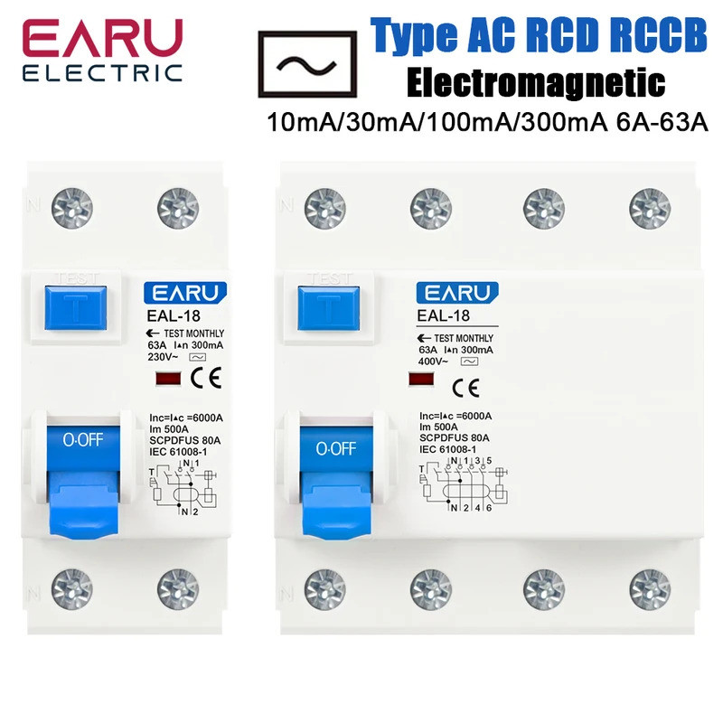 2P 4P 10/30/100/300mA Type AC RCCB RCD ELCB Electromagnetic Residual Current Circuit Breaker ...