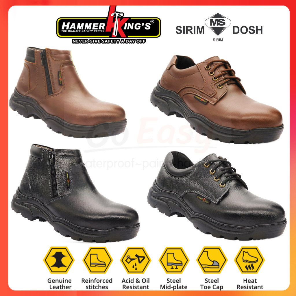 HAMMER KING'S Normal Range Mens Safety Shoes Steel Toe Cap & Steel Mid-sole Kasut Keselamatan ...