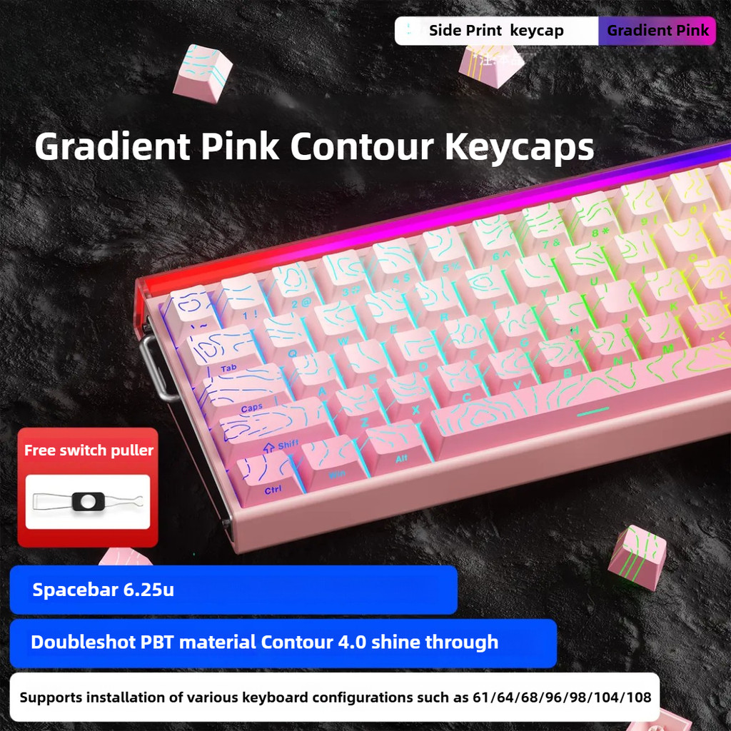 Gradient Pink Contour Keycaps Powder Blusher 4.0 Cherry Profile PBT ...