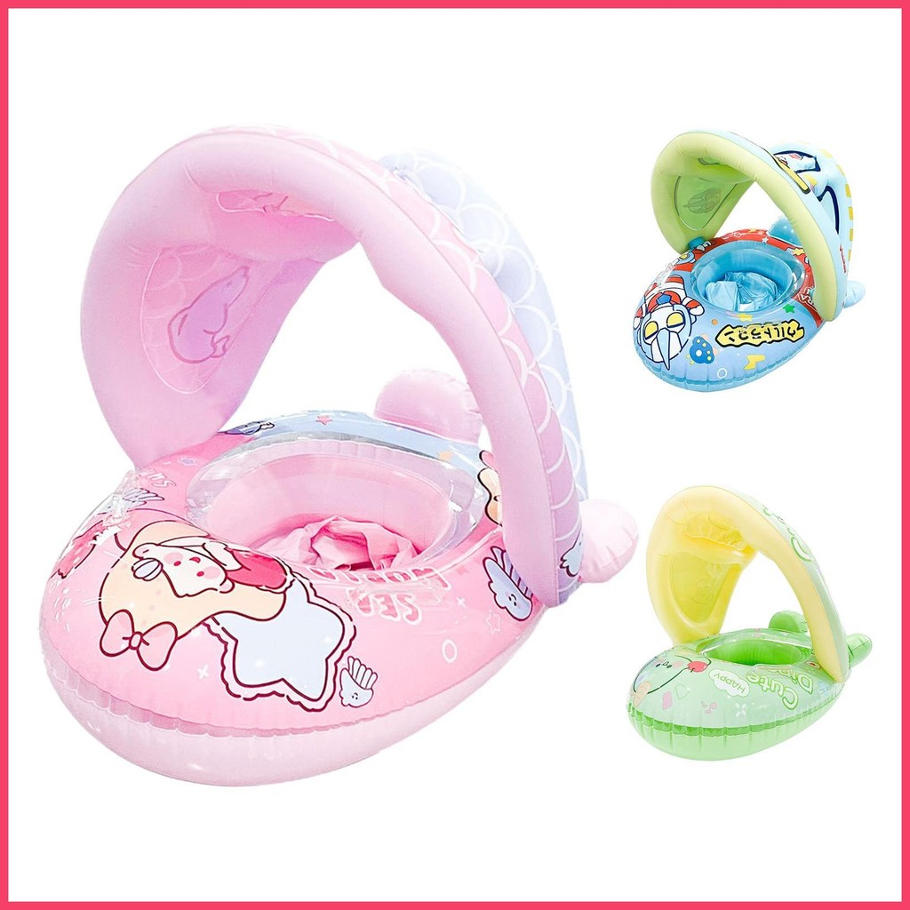 Baby Floats with Canopy Swim Ring Inflatable Toddler Pool Float ...