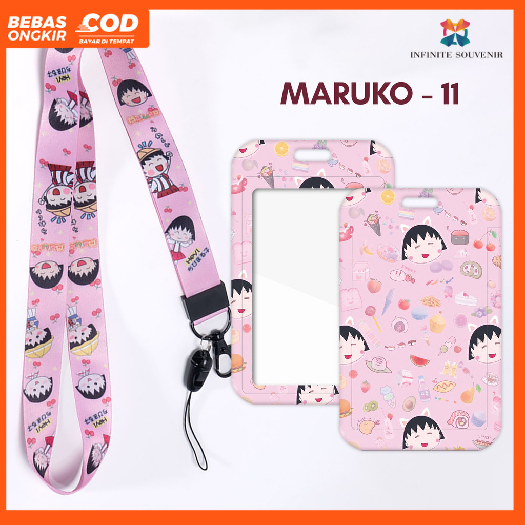MARUKO [N004] Chibi MARAKO CHAN Card Holder Lanyard Strap / Id Card Holder with School Girl ...