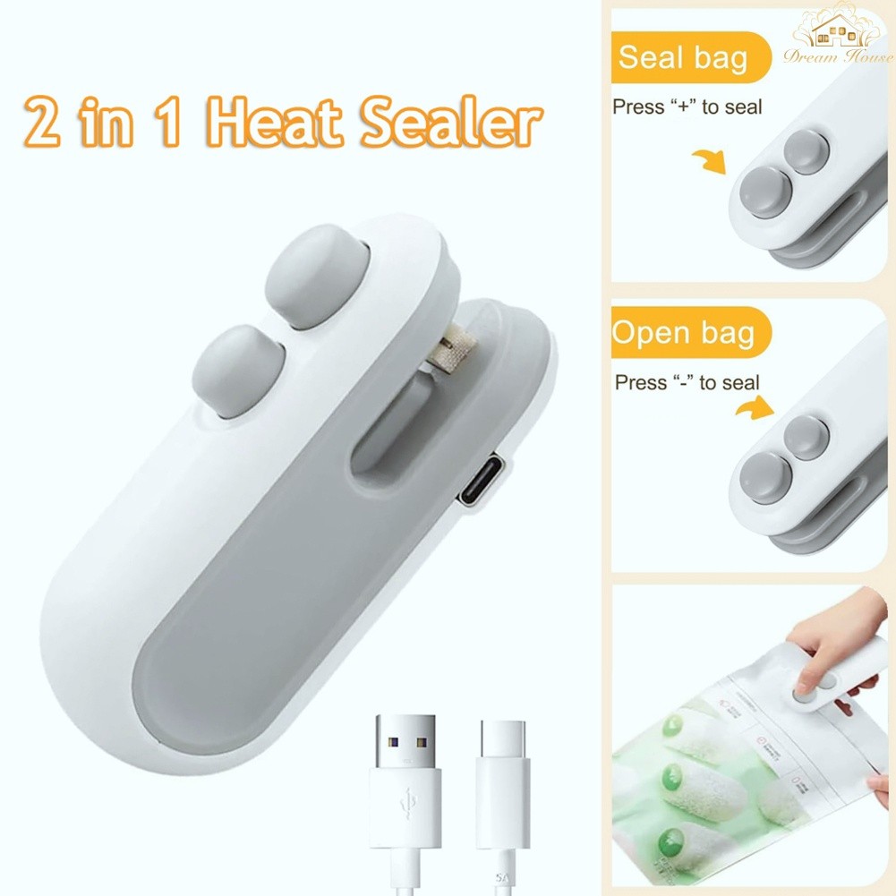2 in 1 Heat Sealer Mini Food Bag Sealer Handheld Sealer Portable Sealer USB Rechargeable Plastic ...