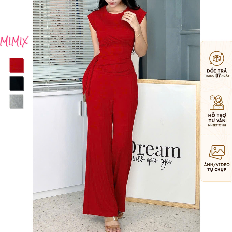 MIMIX Women's Waist Set Women's O-Neck Blouse with Tie Waist with Long ...