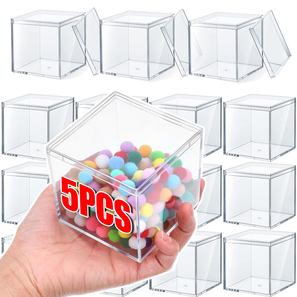5 PCS Square Clear Plastic Storage Container 5.5x5.5cm, PS Material ...