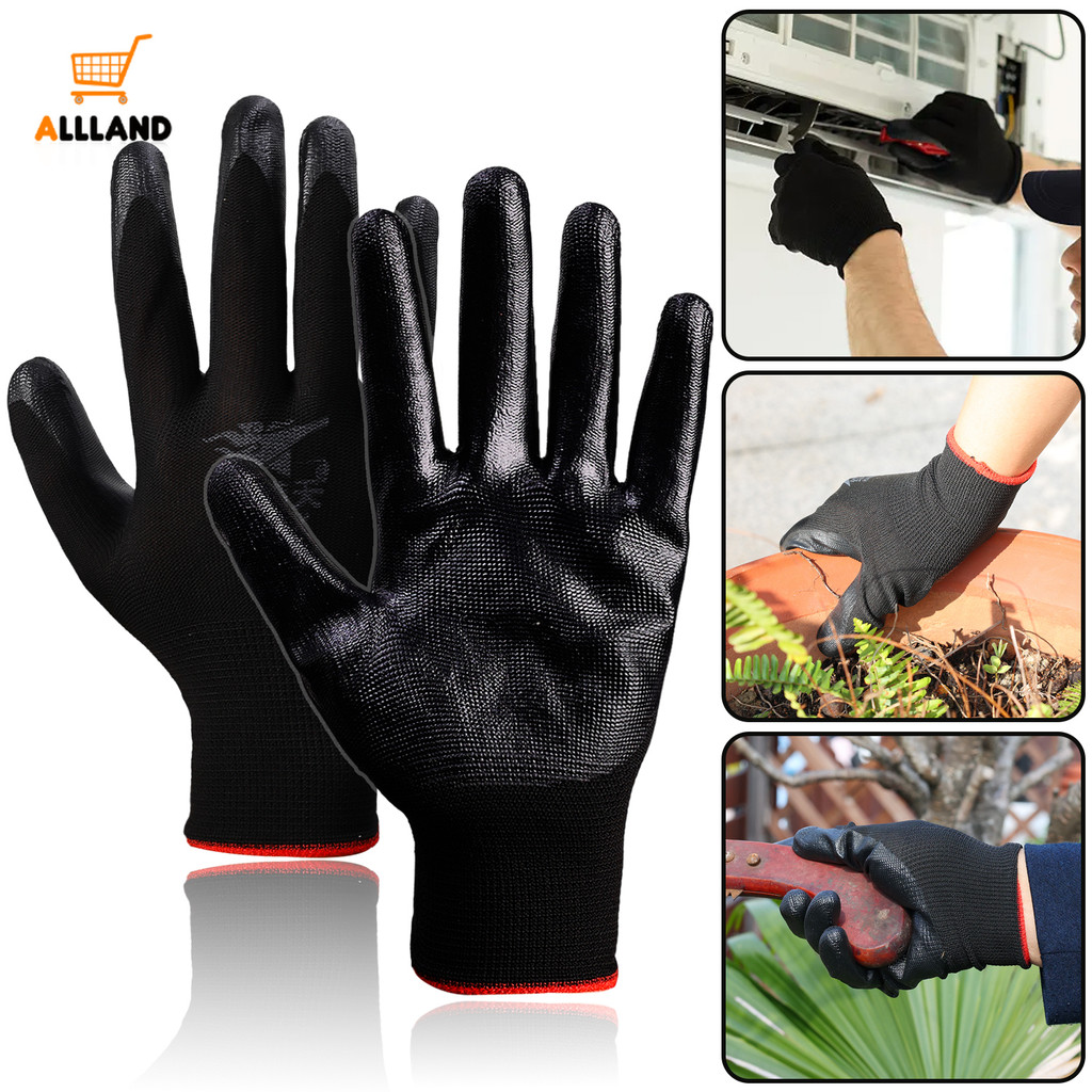 5 Pairs Anti-Slip Work Gloves - Nitrile Rubber Coated Anti-Static ...