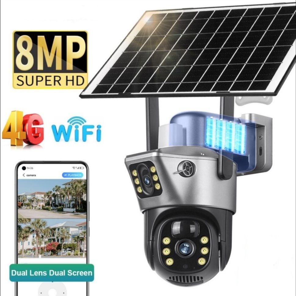 V380 pro CCTV 8MP Camera Dual Lens Solar CCTV Camera IP66 Outdoor ...