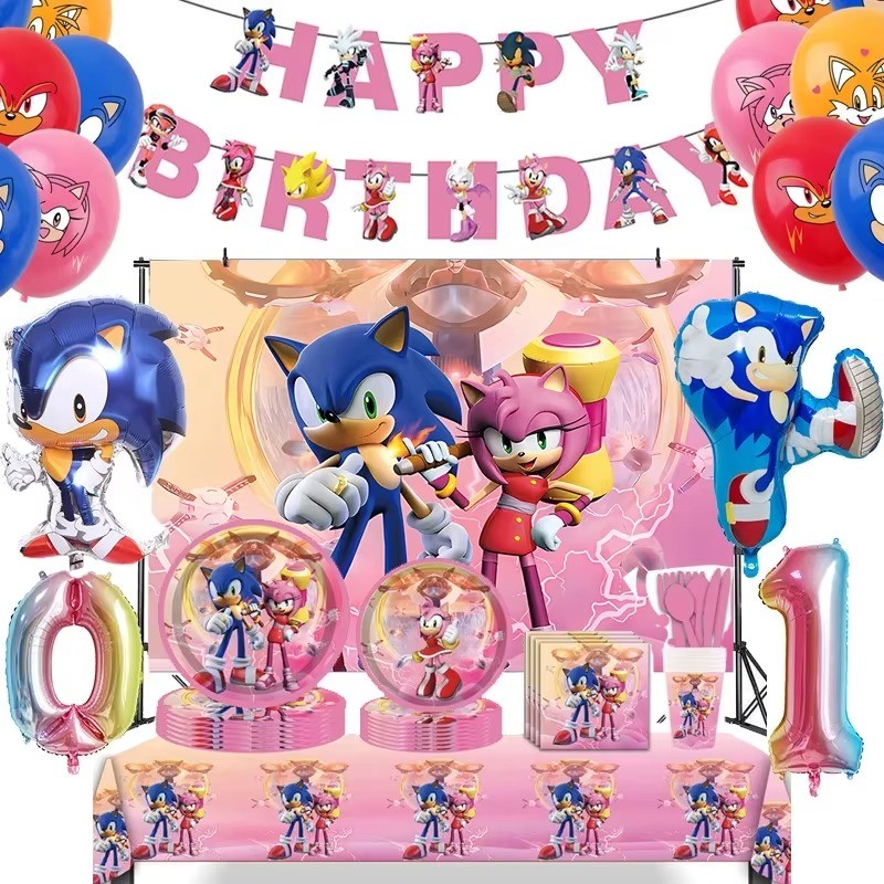 Sonic series new pink themed party decoration tableware, banners ...
